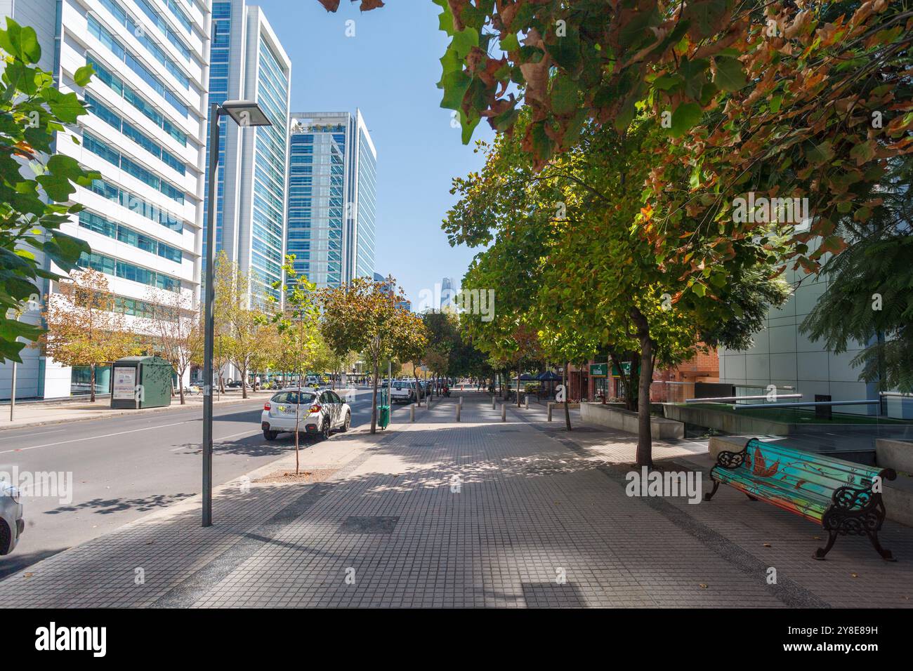 The modern tower buildings in El Golf elegant neighborhood in Santiago ...