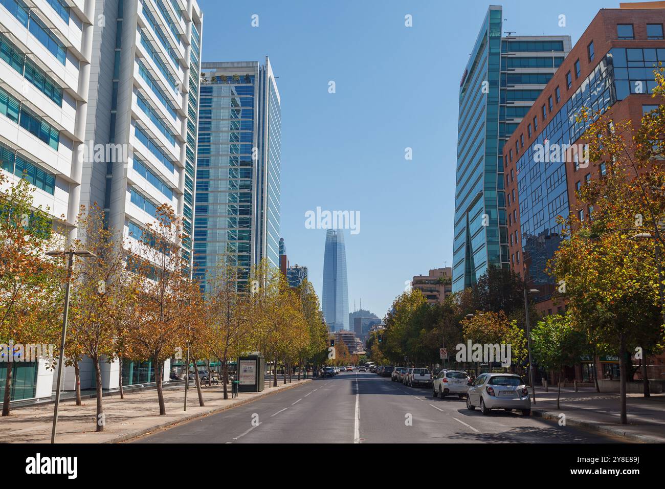 The modern tower buildings in El Golf elegant neighborhood in Santiago ...
