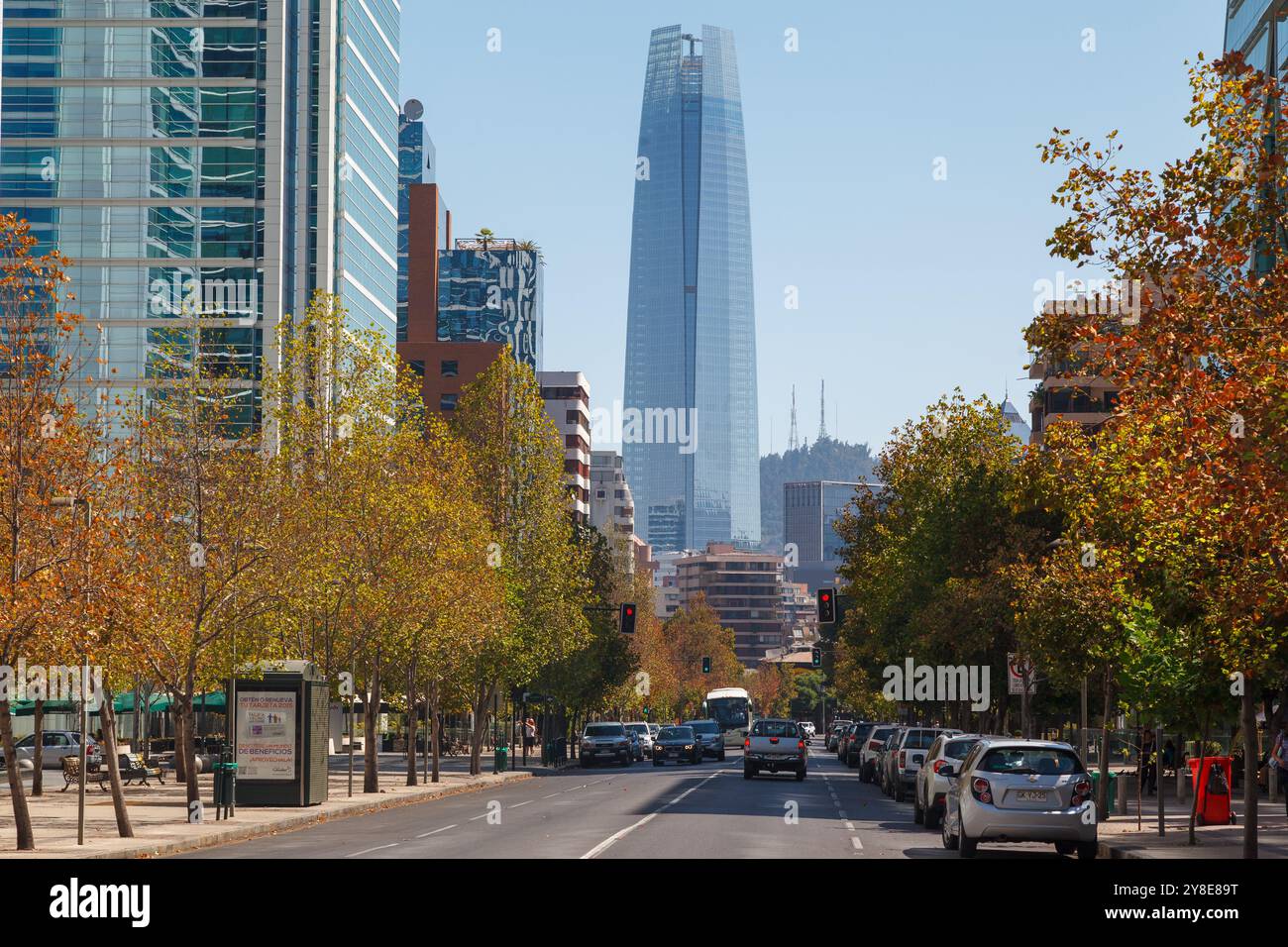 The modern tower buildings in El Golf elegant neighborhood in Santiago ...