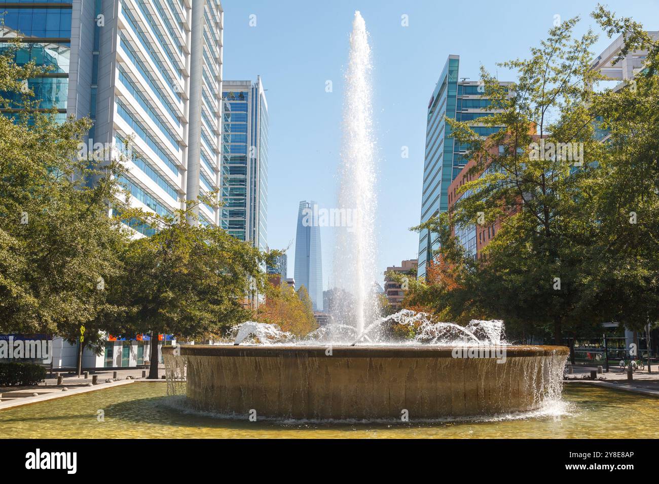 Fountain and the modern buildings in El Golf elegant neighborhood in ...