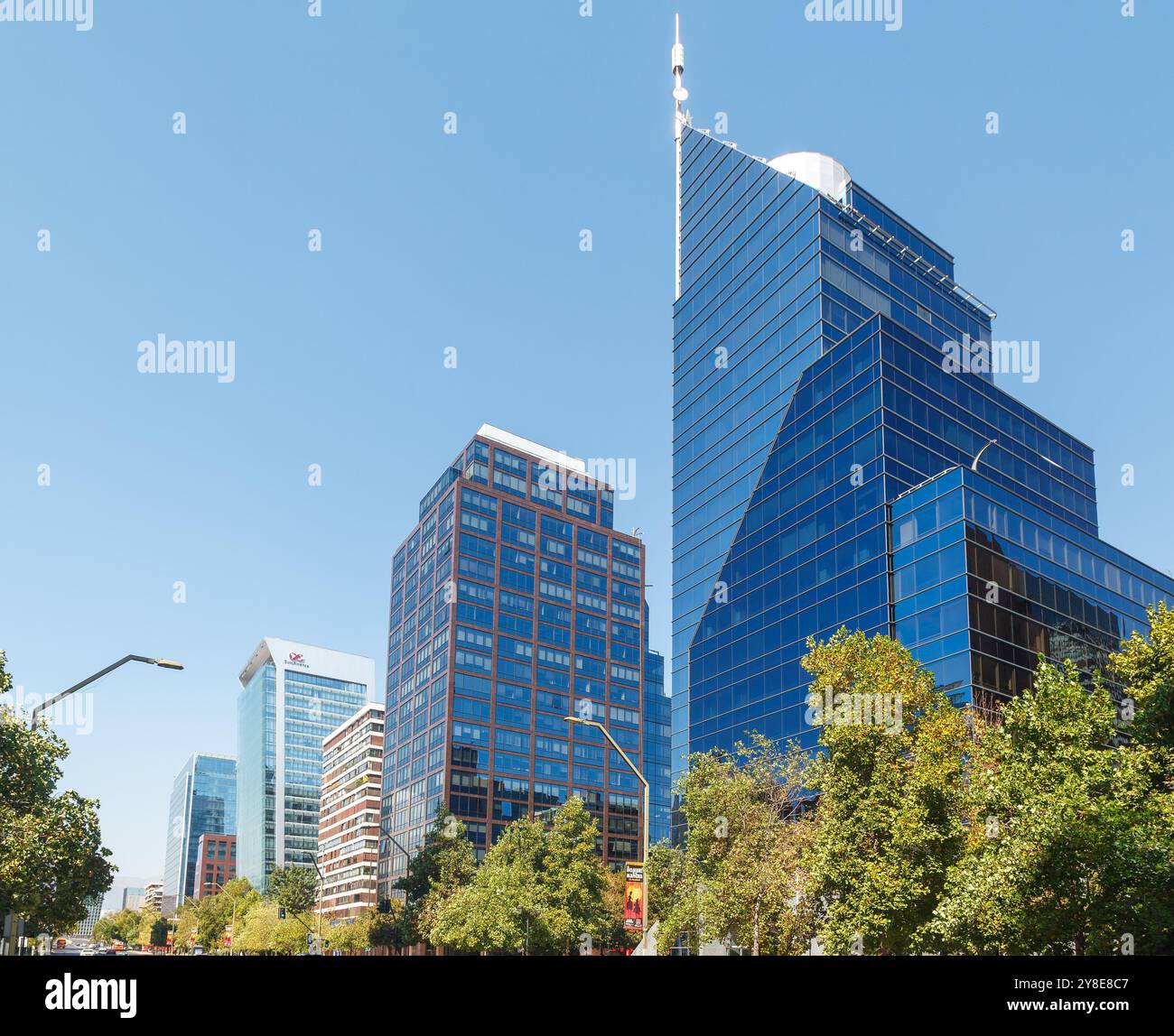 The modern tower buildings in El Golf elegant neighborhood in Santiago ...