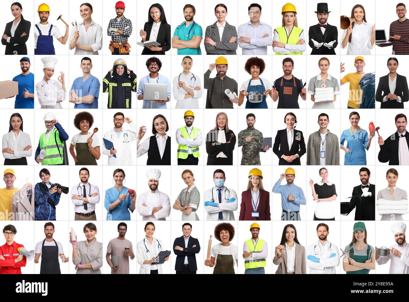 People of different professions on white background, collage Stock ...