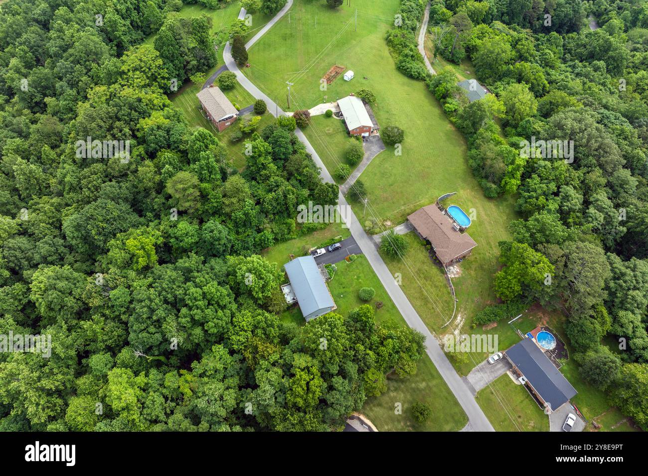 Aerial view of expensive residential houses in small town in rural ...