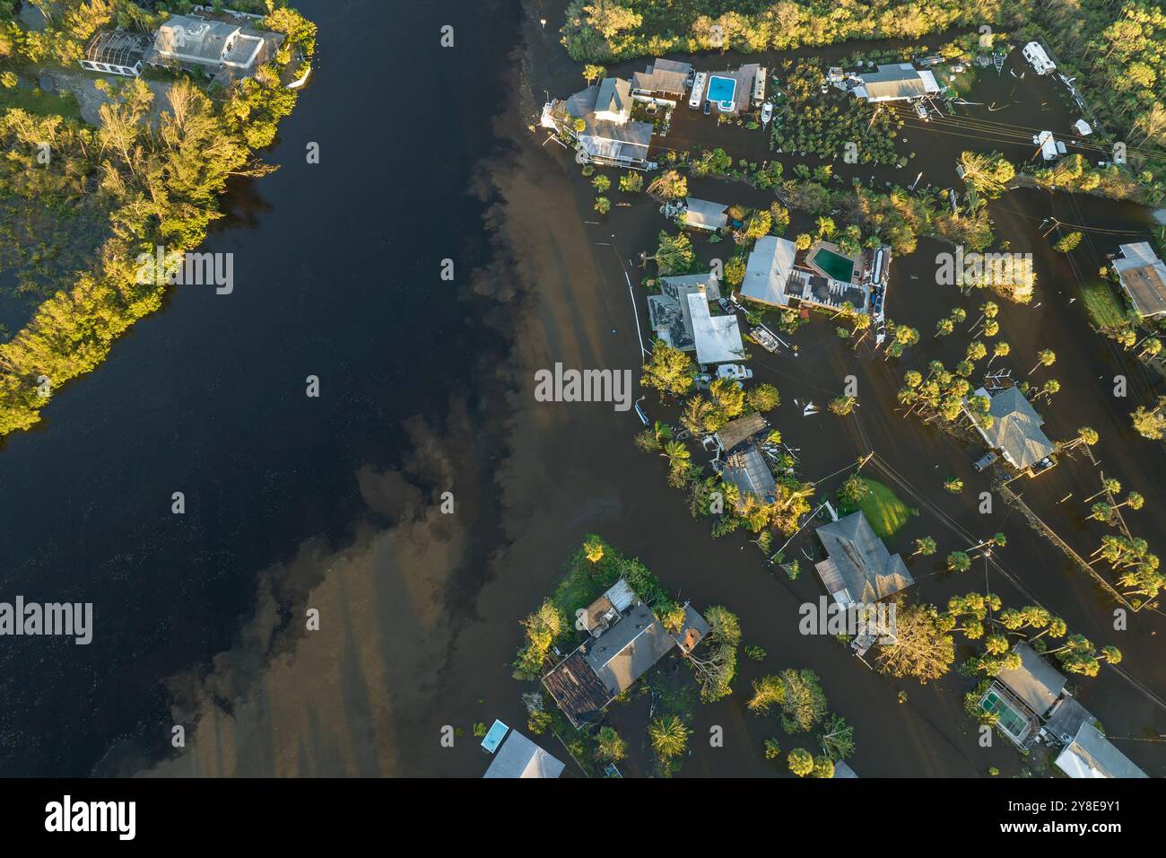 Aftermath of natural disaster. Surrounded by hurricane Ian rainfall ...