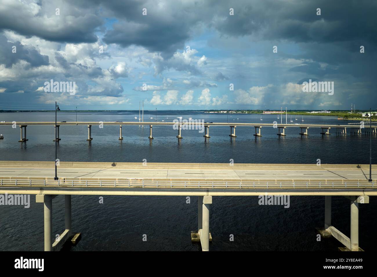 Barron Collier Bridge and Gilchrist Bridge in Florida with moving ...