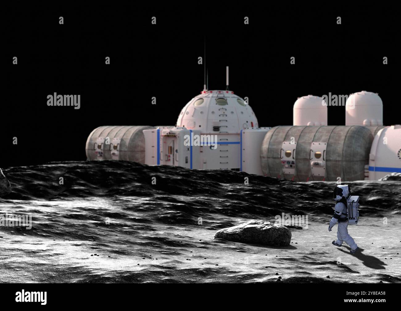 Illustration of a research facility on the Moon Stock Photo - Alamy