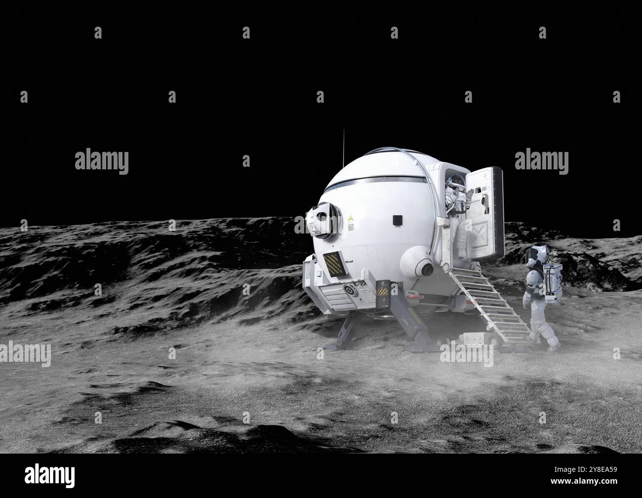 Illustration of a small spacecraft landing on the Moon Stock Photo - Alamy