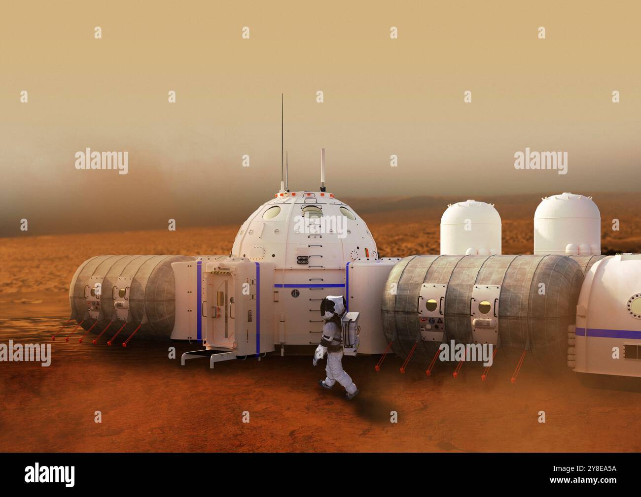 Illustration of an astronaut near a base on Mars Stock Photo - Alamy