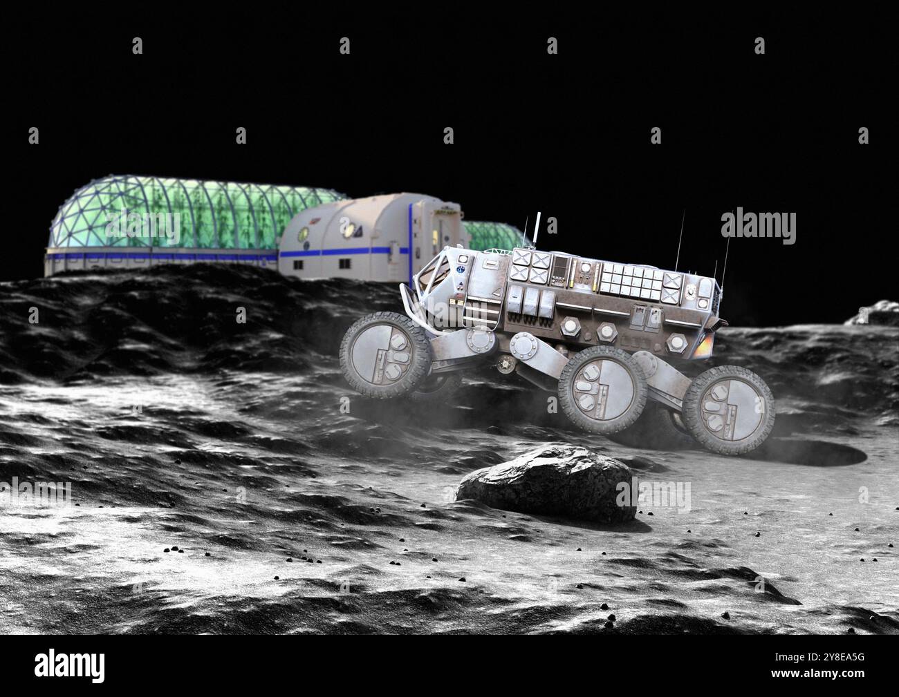 Illustration of a research base on the Moon Stock Photo - Alamy
