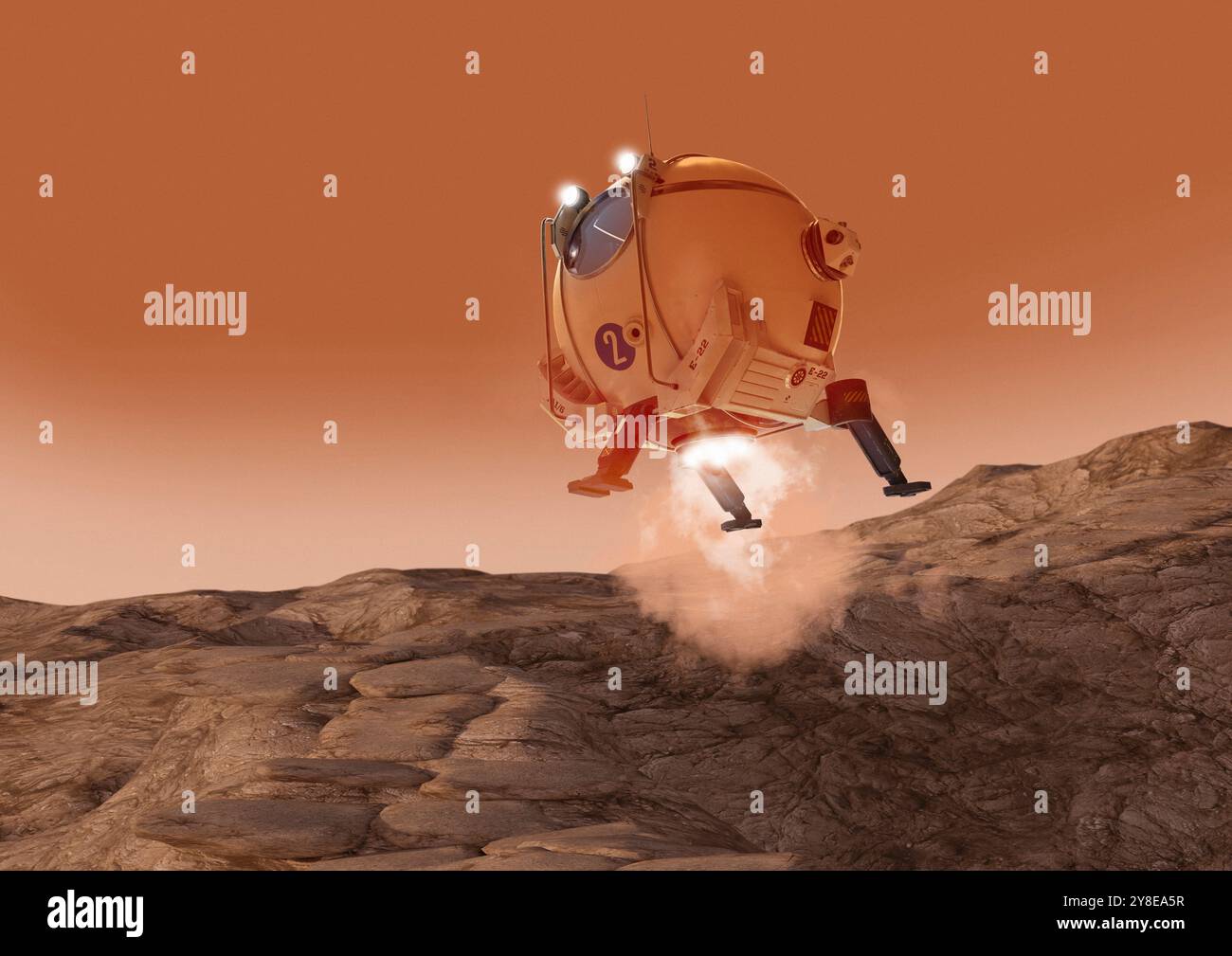 Illustration of a spacecraft landing on Mars Stock Photo - Alamy