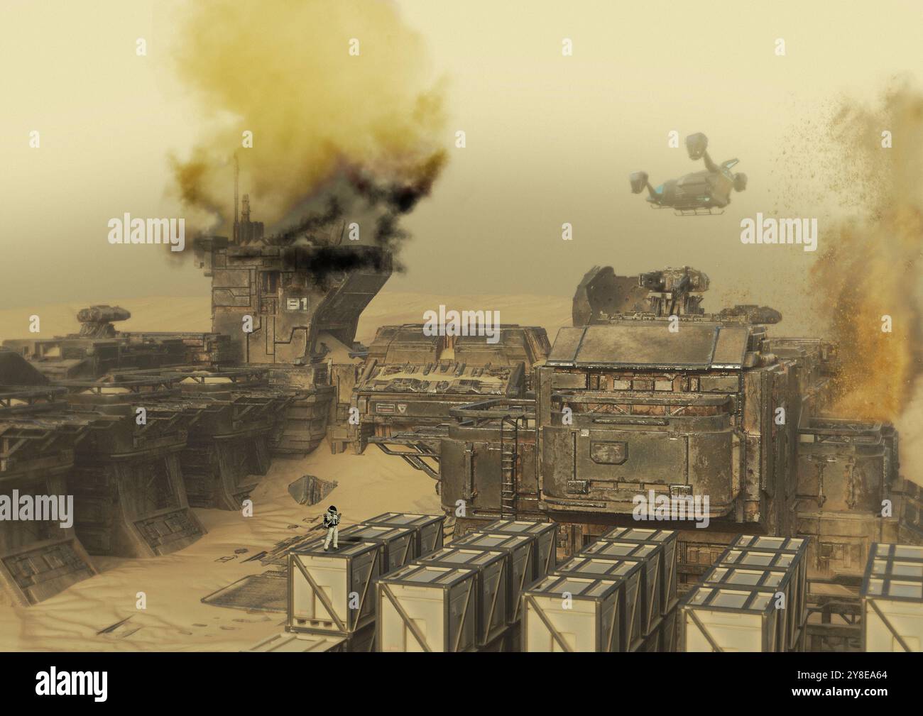Illustration of a mining station on Mars Stock Photo - Alamy