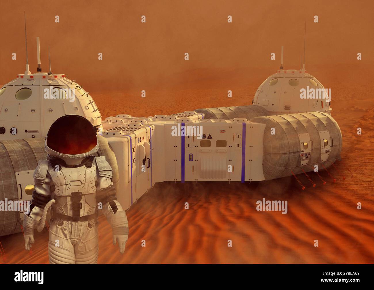 Illustration of an astronaut at a base on Mars Stock Photo - Alamy