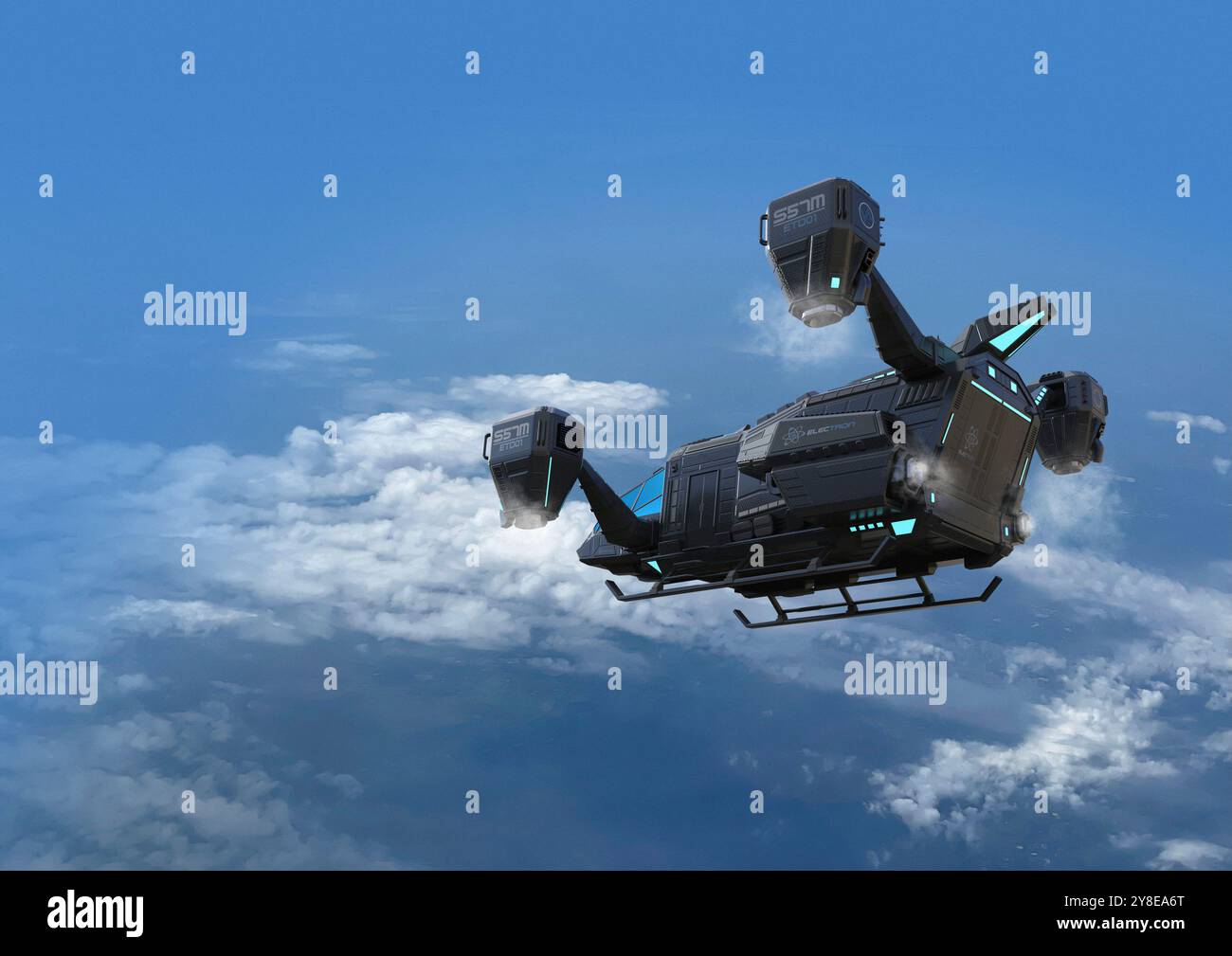 Illustration of a futuristic shuttle flying in near Earth orbit Stock ...