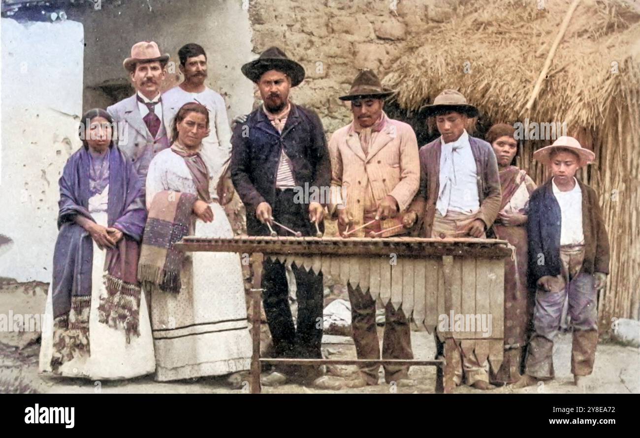 Family playing the marimba, Guatemala, 1909 Stock Photo - Alamy