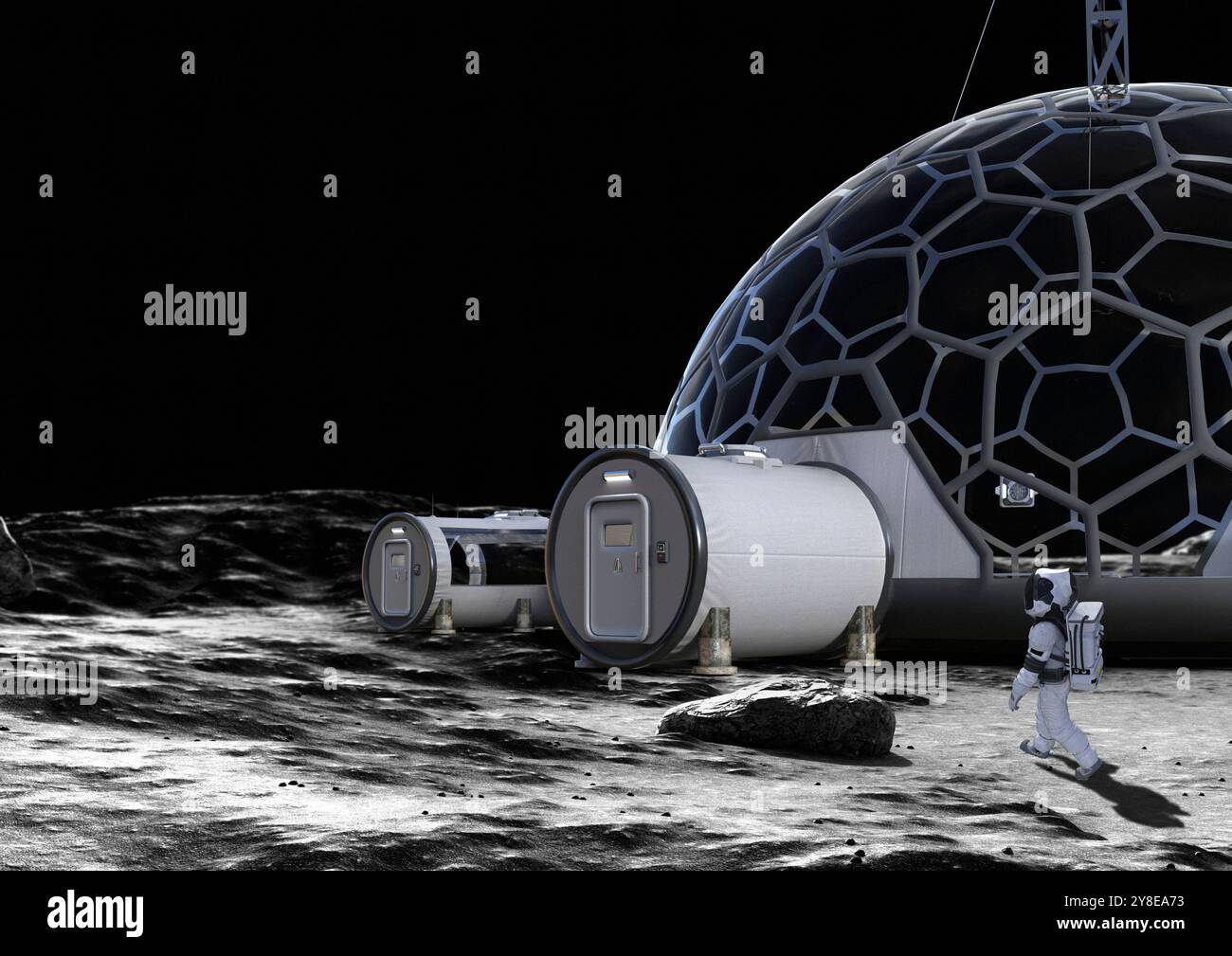 Illustration of a research base on the Moon Stock Photo - Alamy