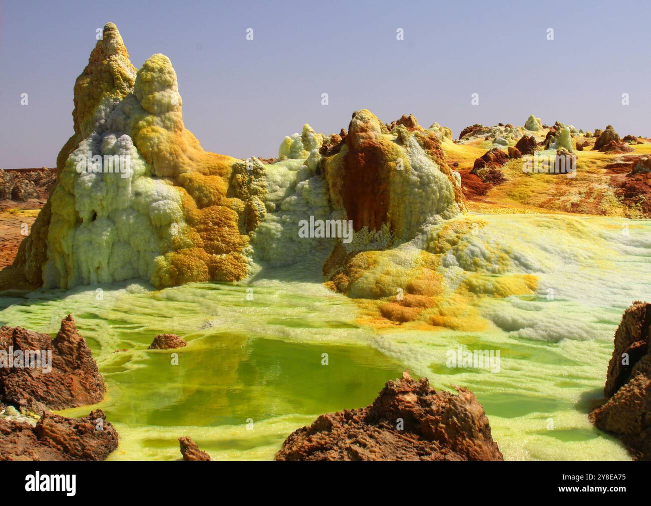 Acidic ponds in the crater of Dallol Volcano in the Danakil Depression ...