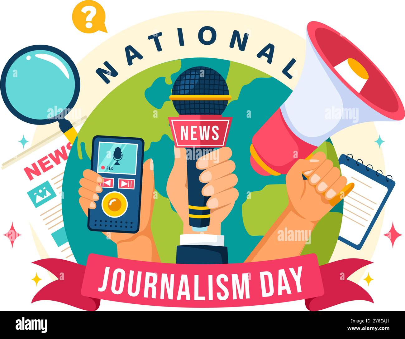 National Journalism Day Vector Illustration Recognizing and Appreciating the Tireless Efforts of ...