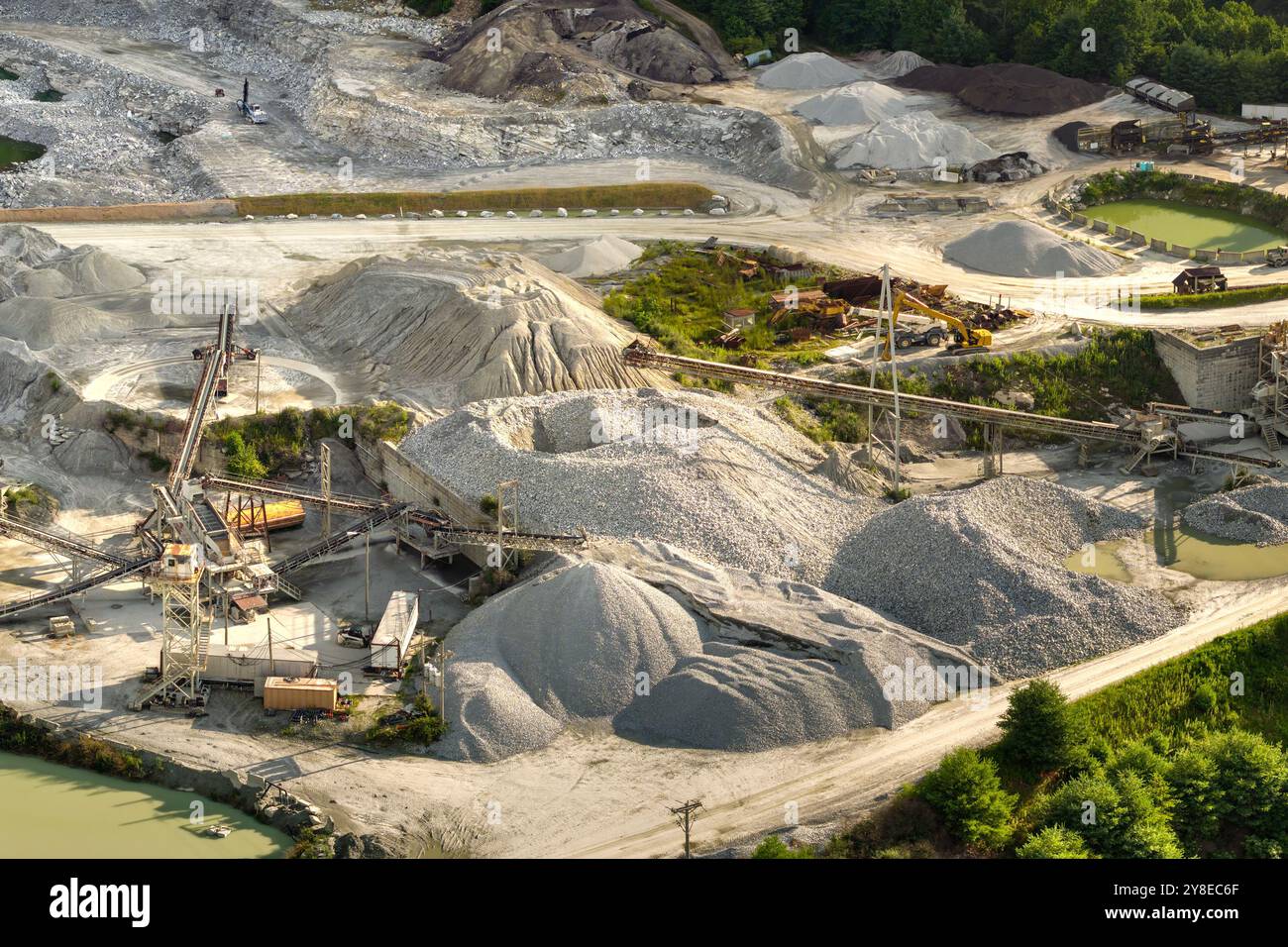 Aerial view of open pit mining site of limestone materials extraction ...