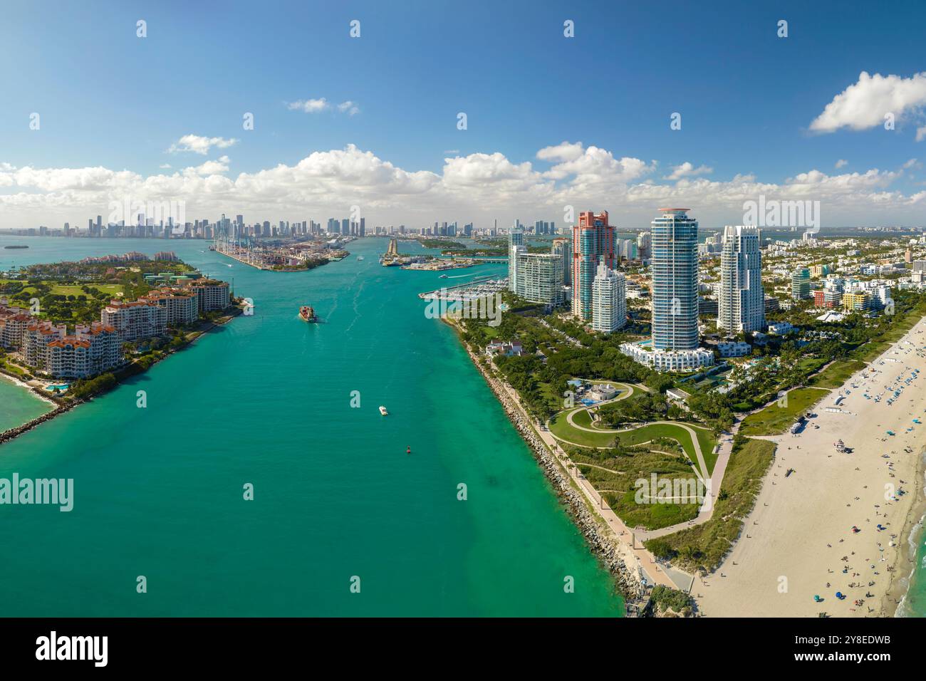 Tourism infrastructure in southern USA. South Beach sandy surface with ...