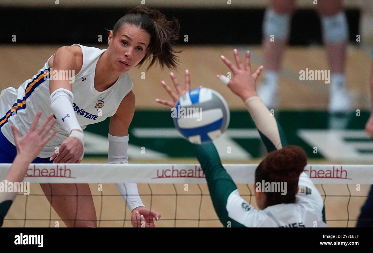 San Jose State outer hitter Blaire Fleming returns the ball to Colorado ...