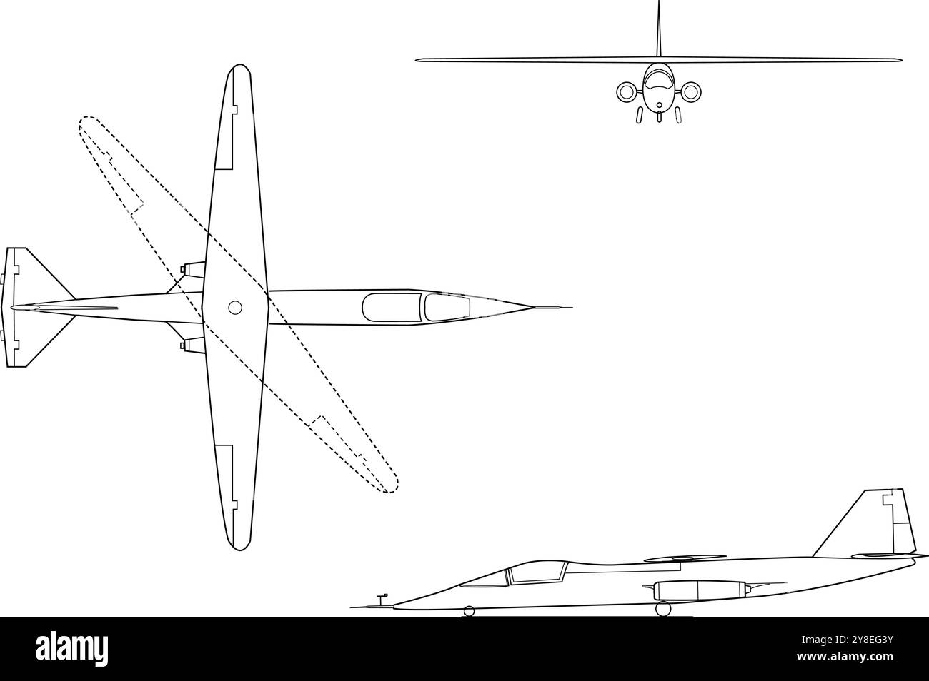 This blueprint depicts the AD-1 airplane from multiple angles. The top ...