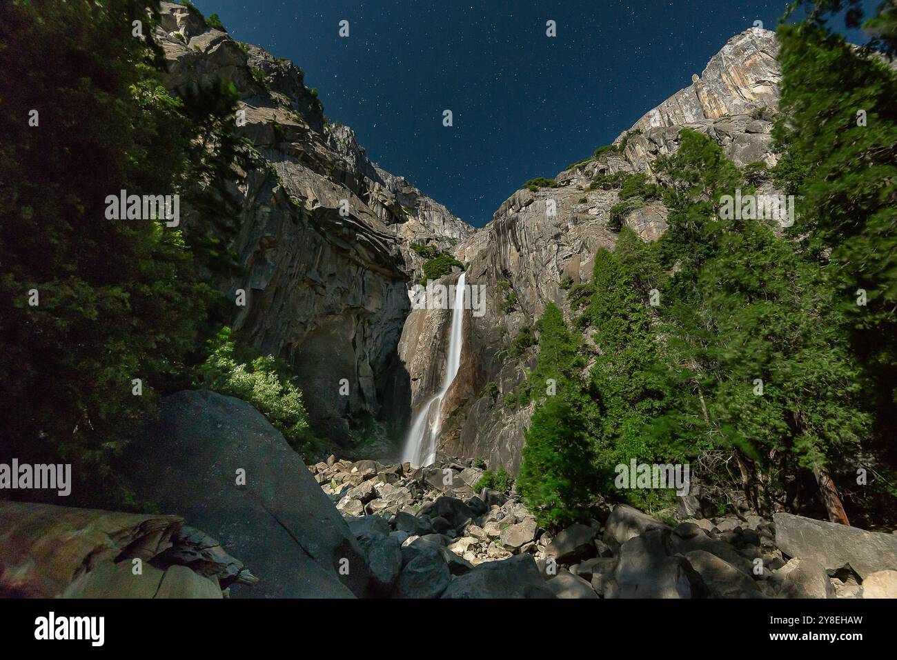 Midnight Waterfall, Lower Yosemite Fall, Yosemite National Park ...