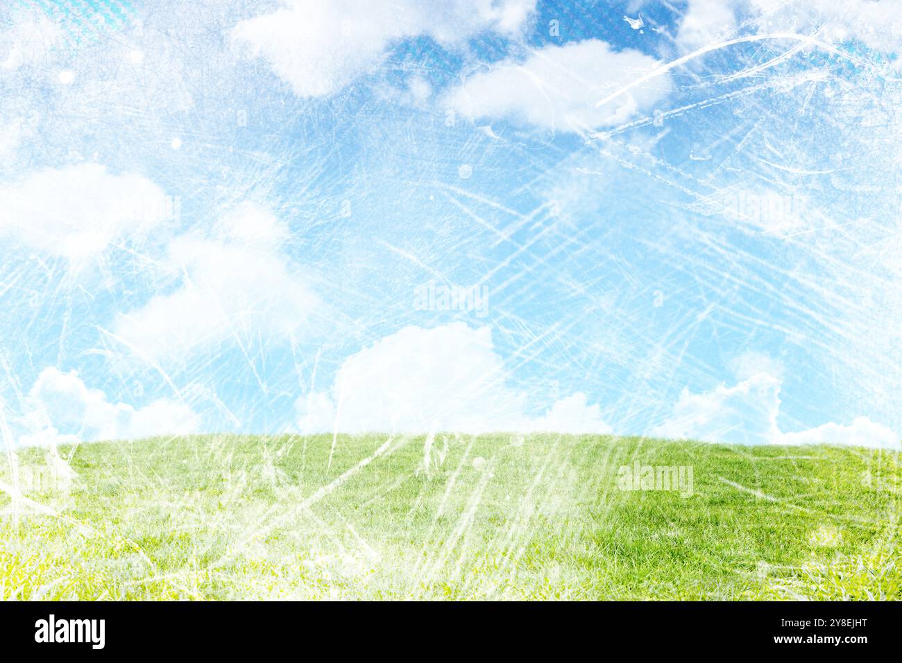 Abstract illustration of distressed overlay texture against green grass ...