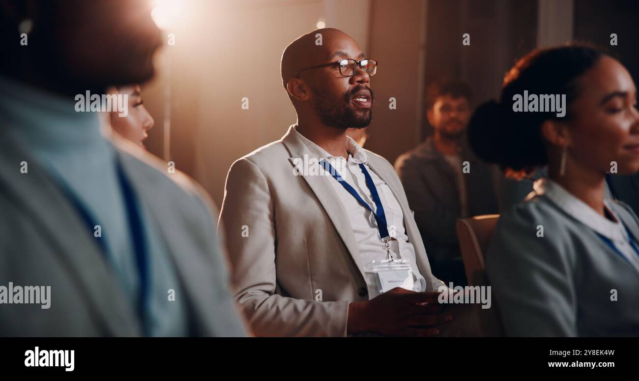 Man, business people and conversation with employee in meeting for ...