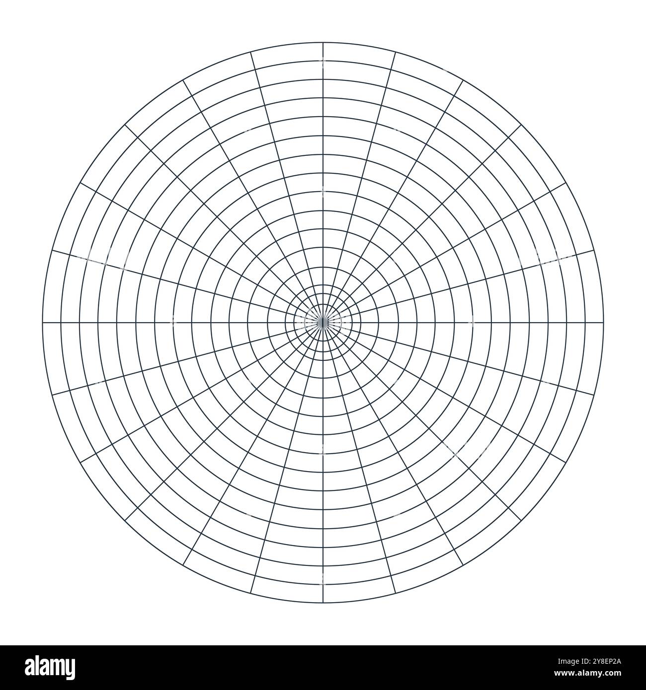 Polar coordinate circular grid isolated on white background. 360 ...