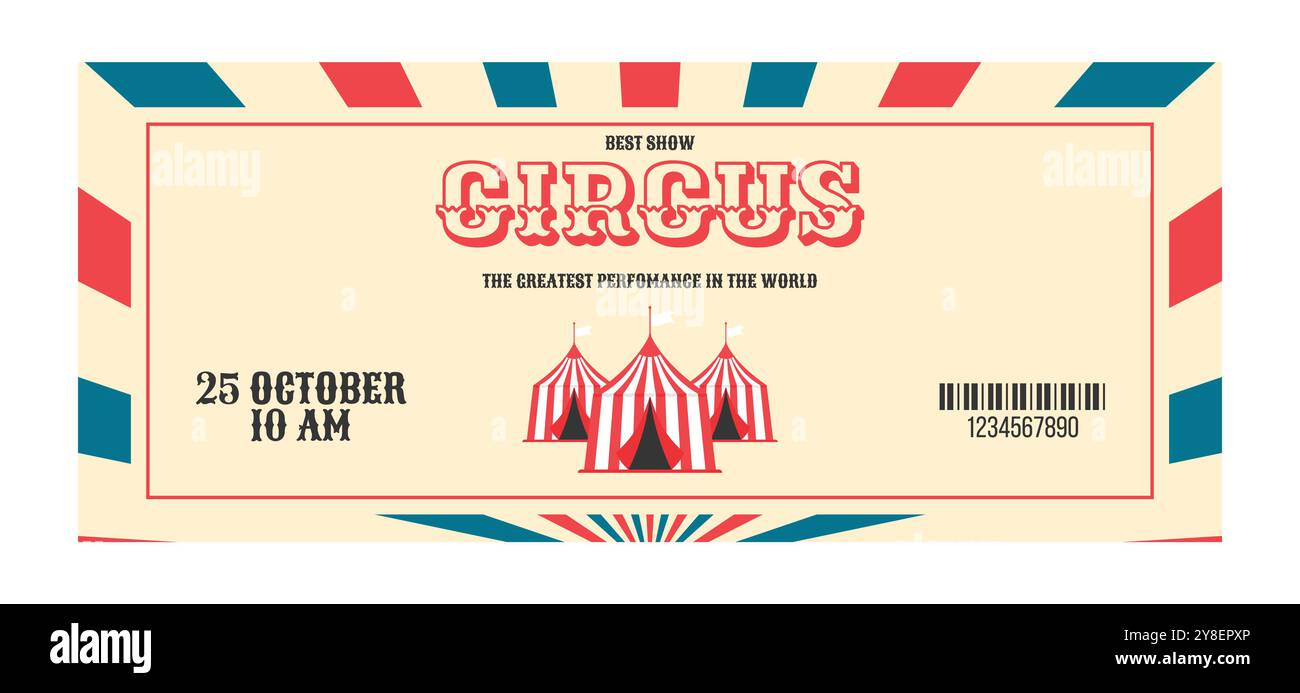 Colorful vintage circus ticket. Three striped circus tents in the ...