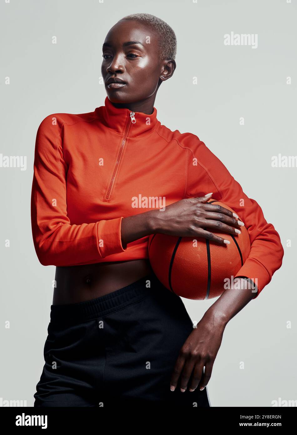 Sports, thinking and serious black woman with basketball for fitness ...