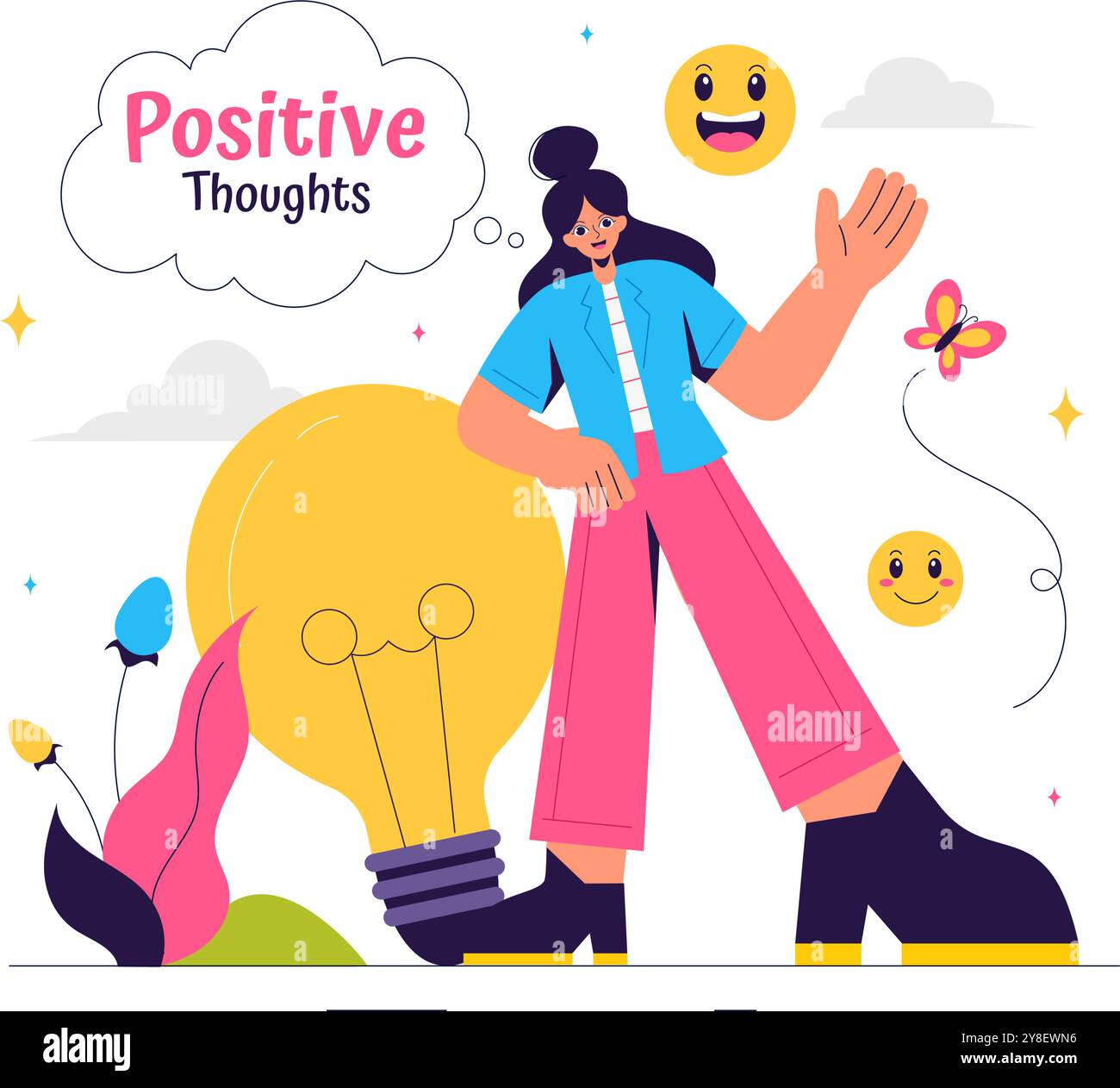 Positive Thoughts Vector Illustration featuring a Positive Mindset ...