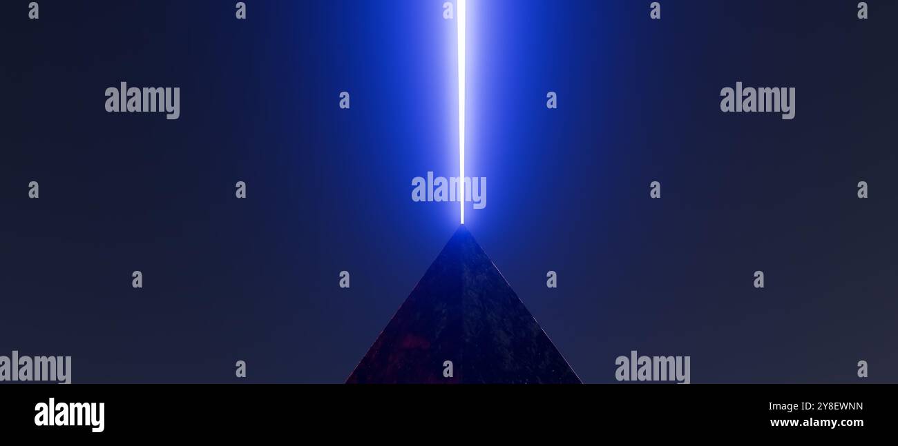 3d render illustration A pyramid with a blue light shining on it Stock ...