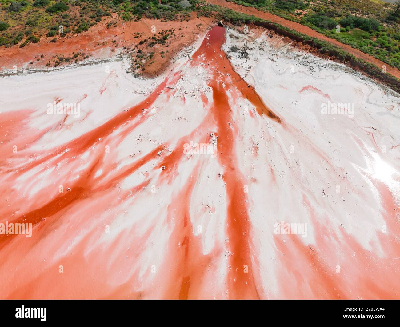 Aerial view of colourful patterns in a salt lake at Port Augusta in the ...
