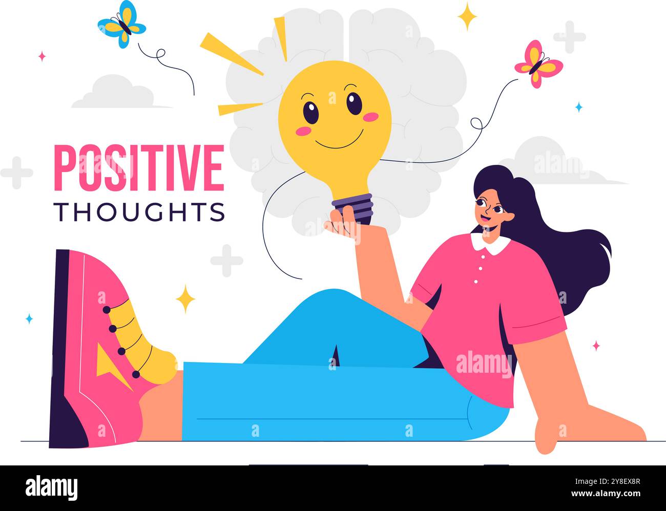 Positive Thoughts Vector Illustration featuring a Positive Mindset ...