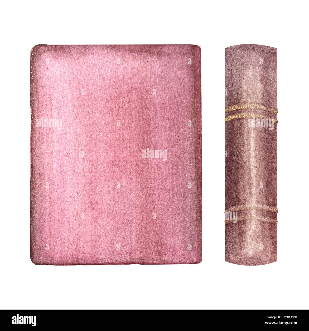 Pink hardcover book front and spine set isolated on white. Hand painted ...
