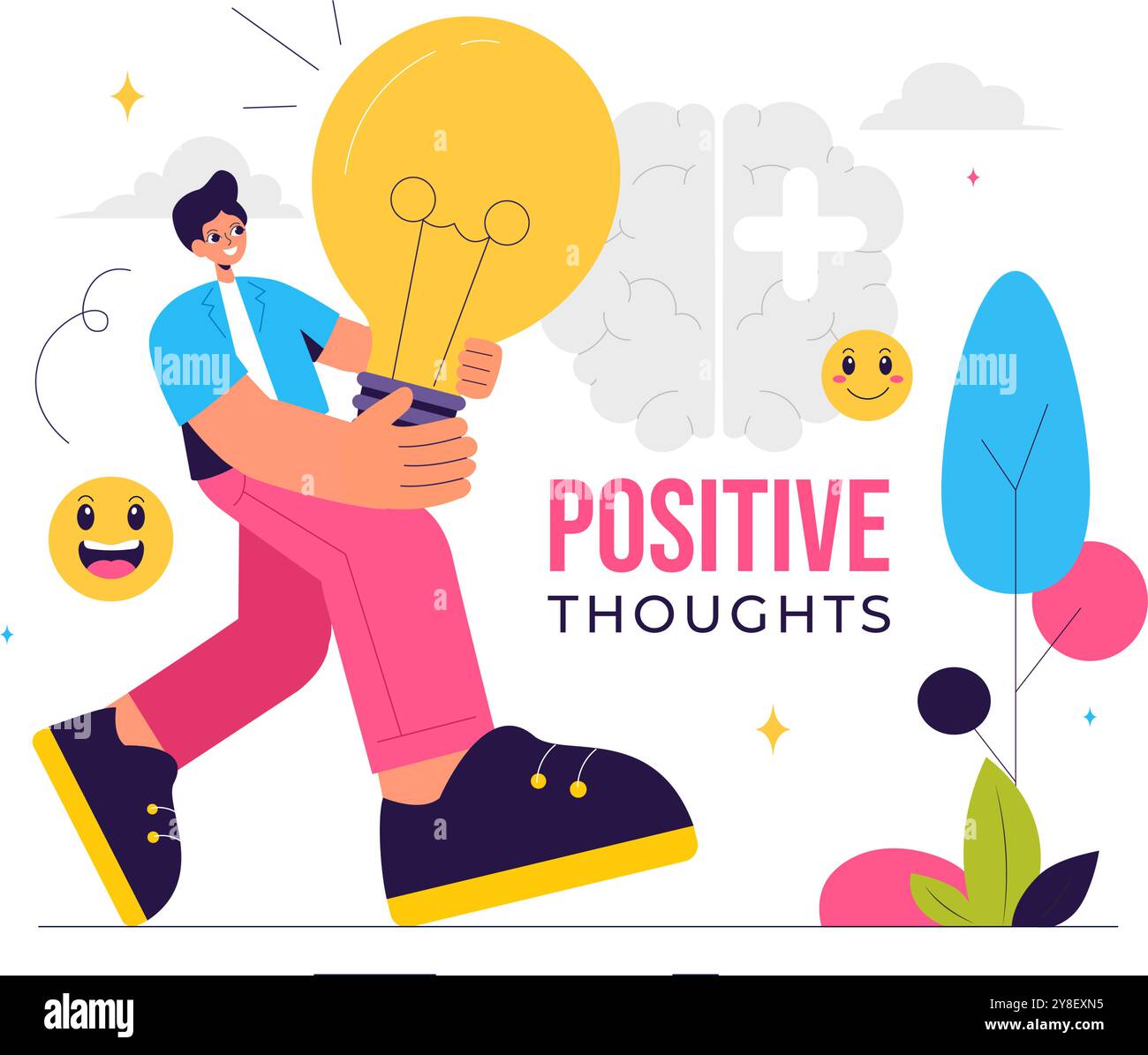 Positive Thoughts Vector Illustration featuring a Positive Mindset ...