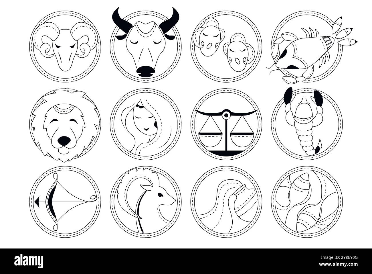 Zodiac horoscope. Twelve astrological icon symbols set. Stylized star ...
