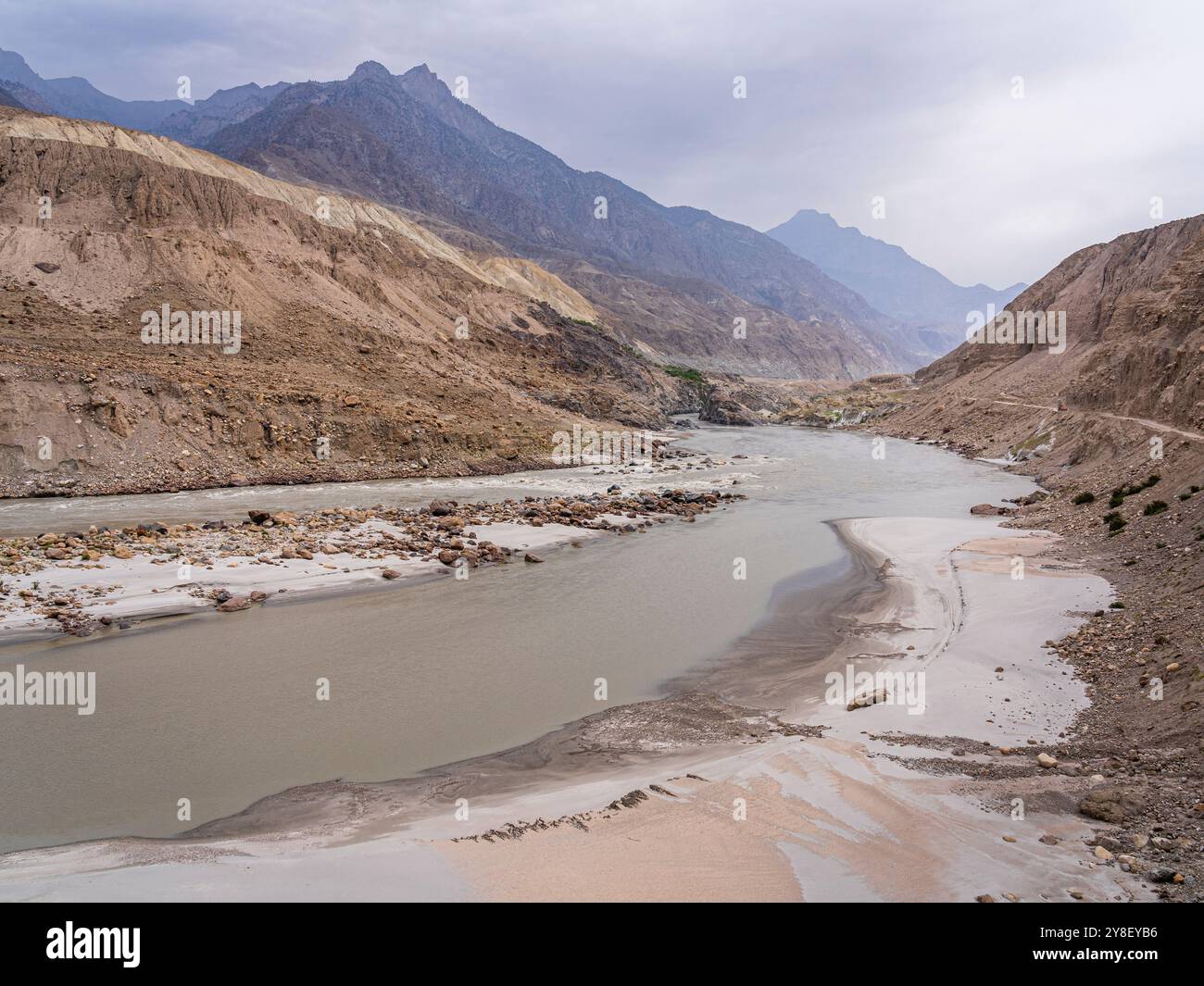 Landscape view of Indus river valley near Chilas, Diamer, Gilgit ...
