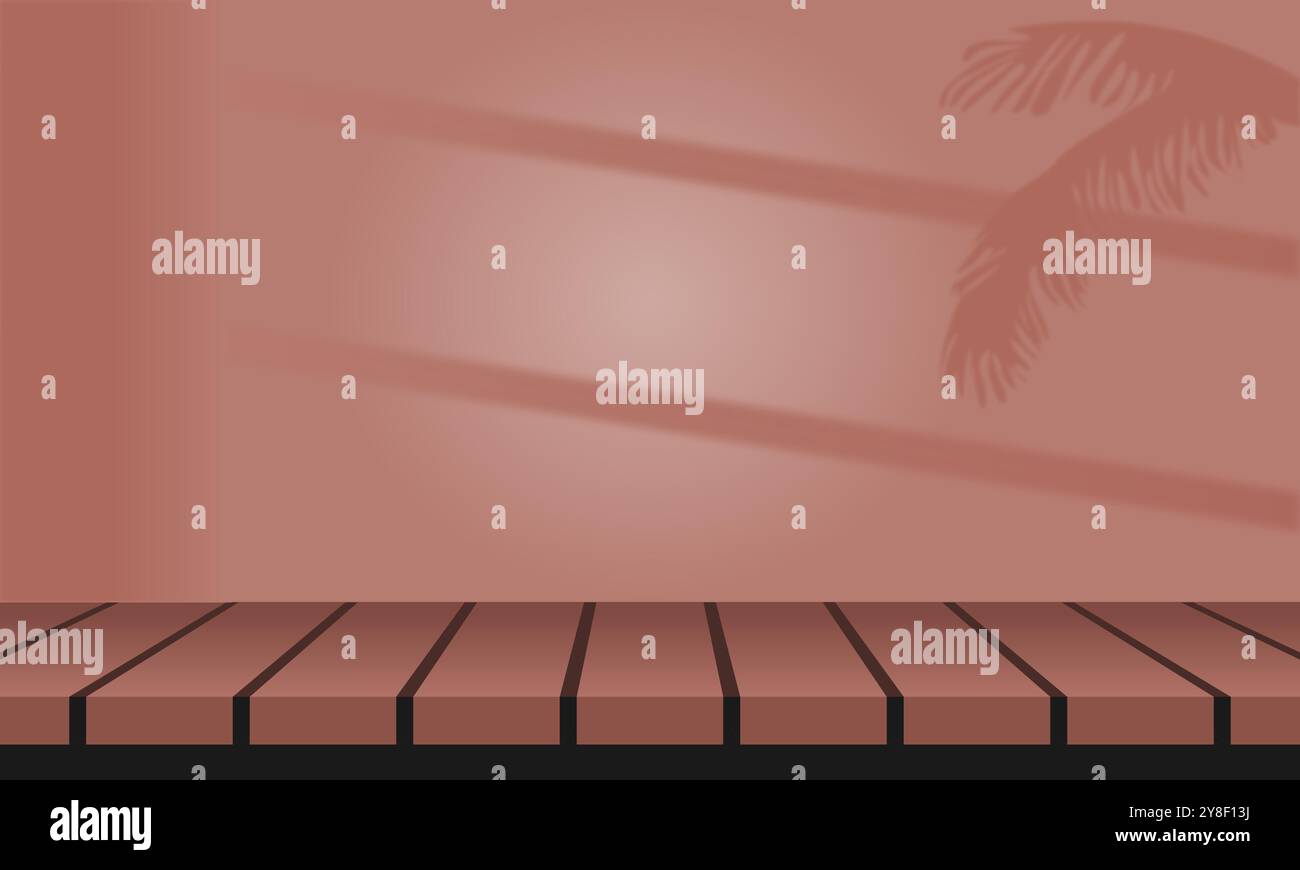 Empty wooden deck table with shadow from window for present product ...