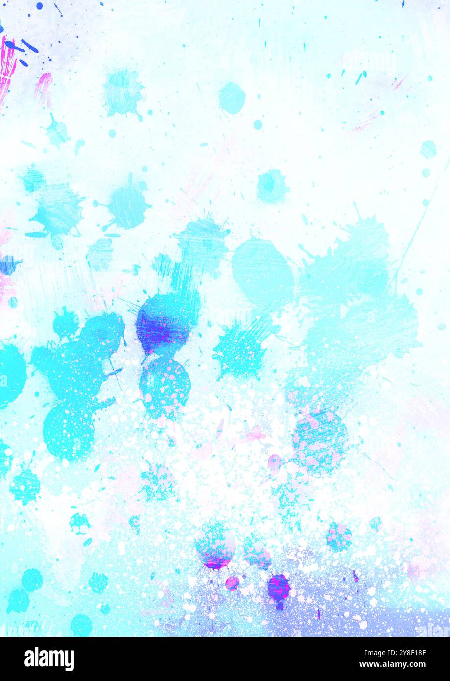 Abstract illustration of blue paint splatters against white background ...