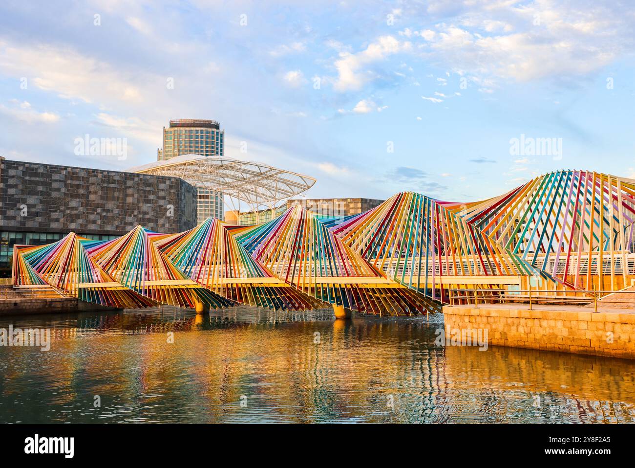 The Rainbow Bridge is seen by Tangdao Bay in the West Coast New Area of ...