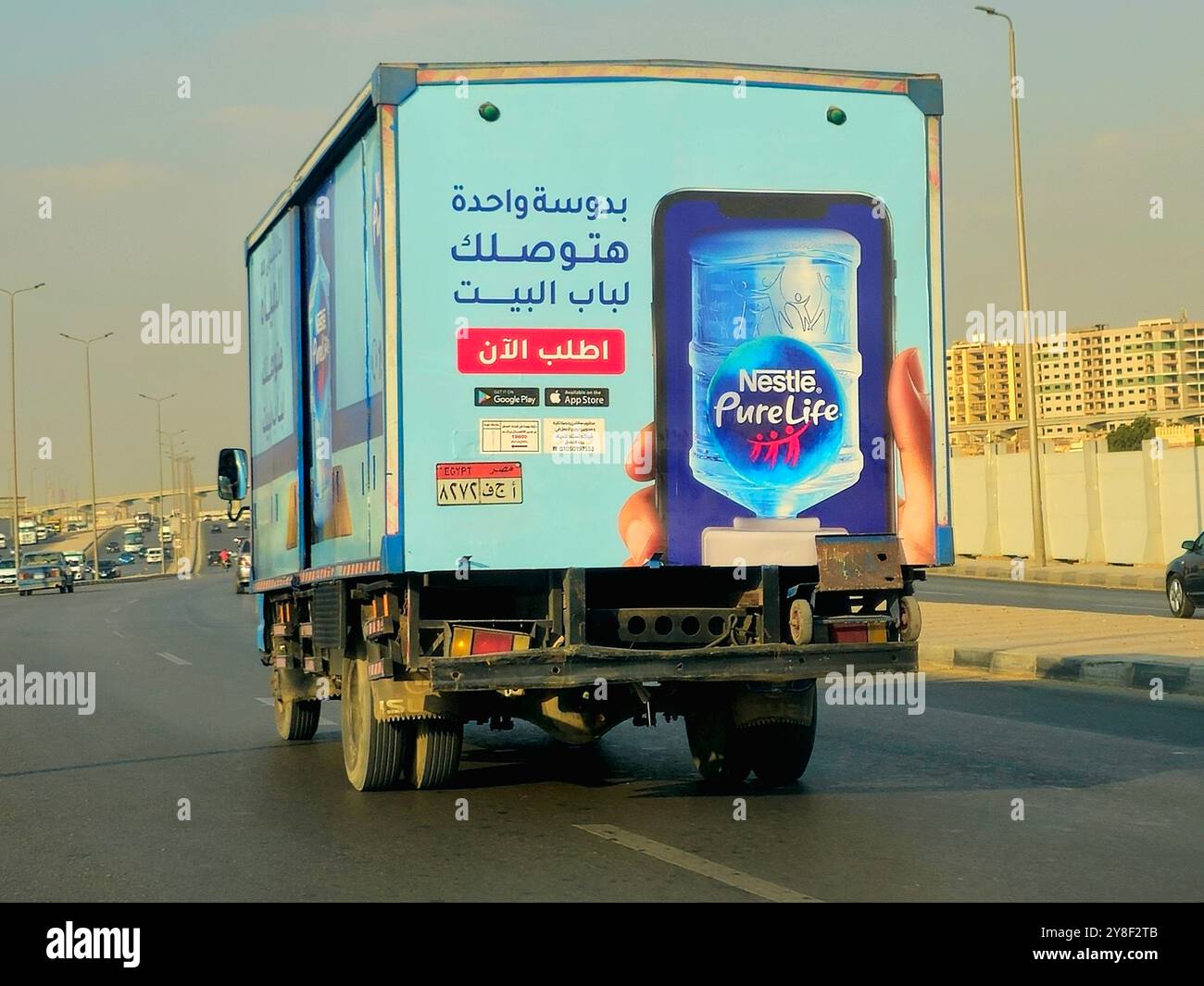 Cairo, Egypt, September 25 2024: Nestle pure Life plastic bottles delivery vehicle, Nestlé S.A ...