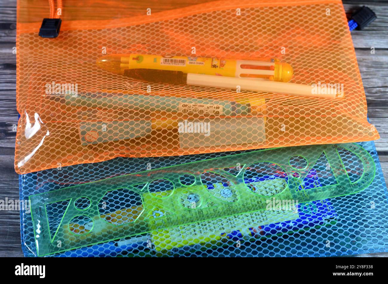 Cairo, Egypt, September 13 2024: pencil box case with ruler, pen ...