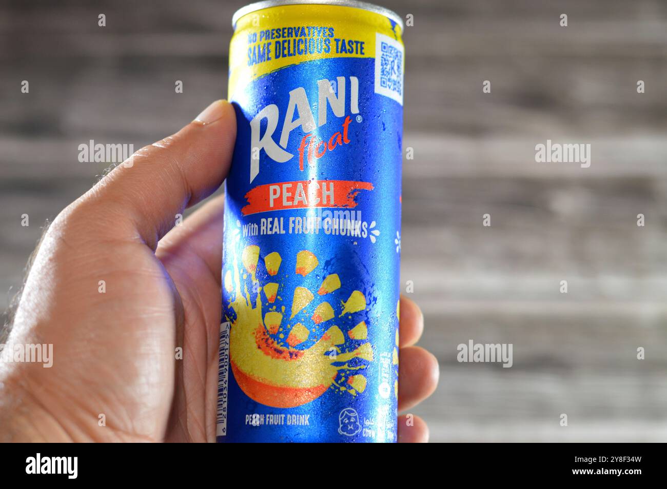 Cairo, Egypt, September 13 2024: Rani float peach fruit drink with real ...