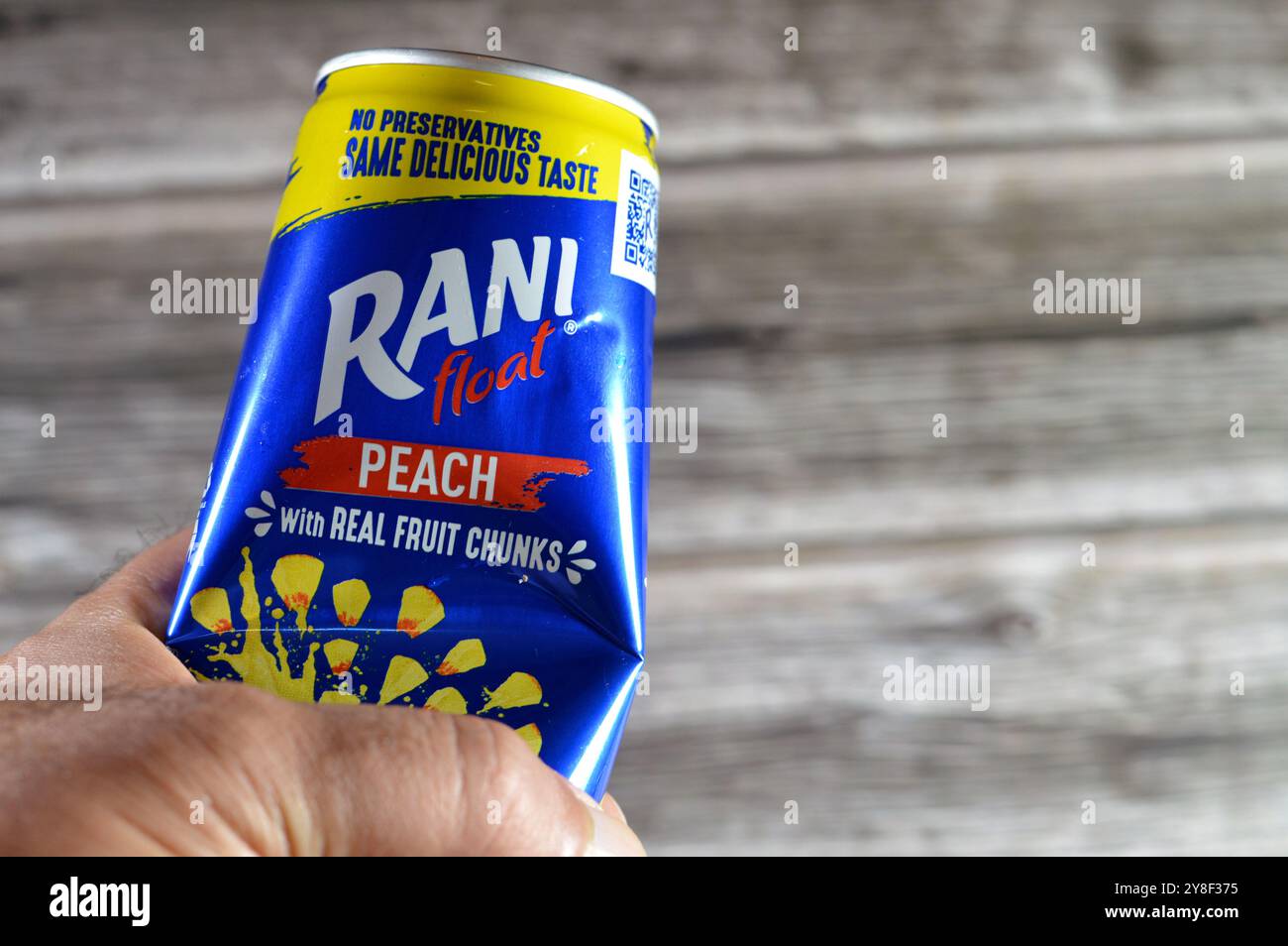 Cairo, Egypt, September 13 2024: Crushed dented Rani float peach fruit ...