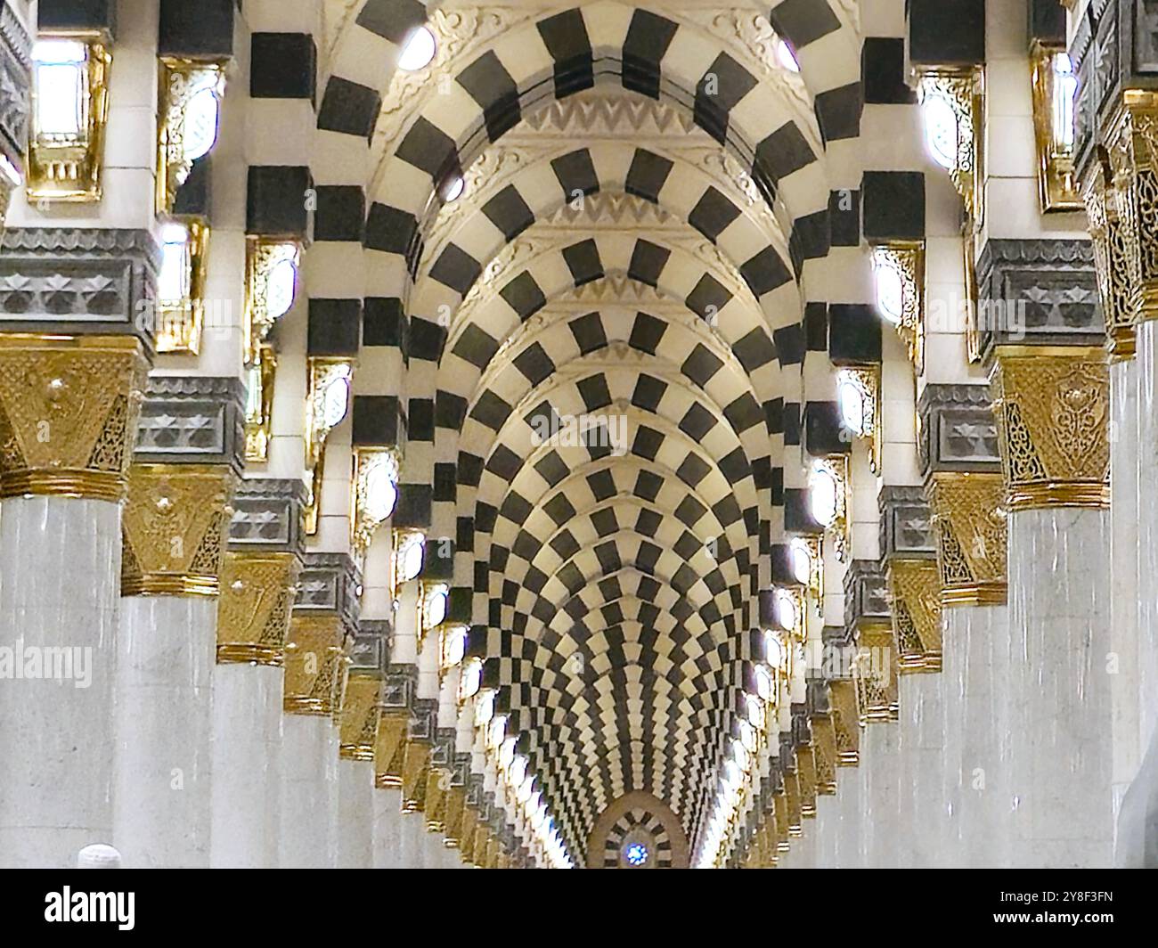 The interior of The Prophet's Mosque In Madinah or Al Masjid Al Nabawi ...