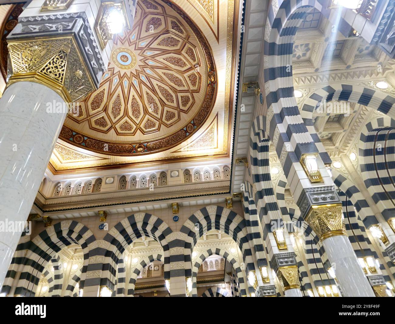 The interior of The Prophet's Mosque In Madinah or Al Masjid Al Nabawi ...