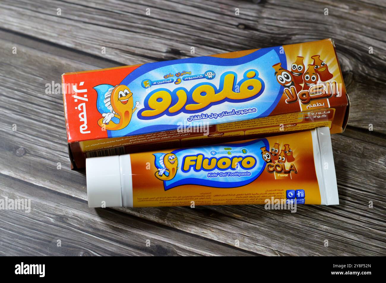 Cairo, Egypt, September 24 2024: Fluoro Kids' gel toothpaste with cola ...