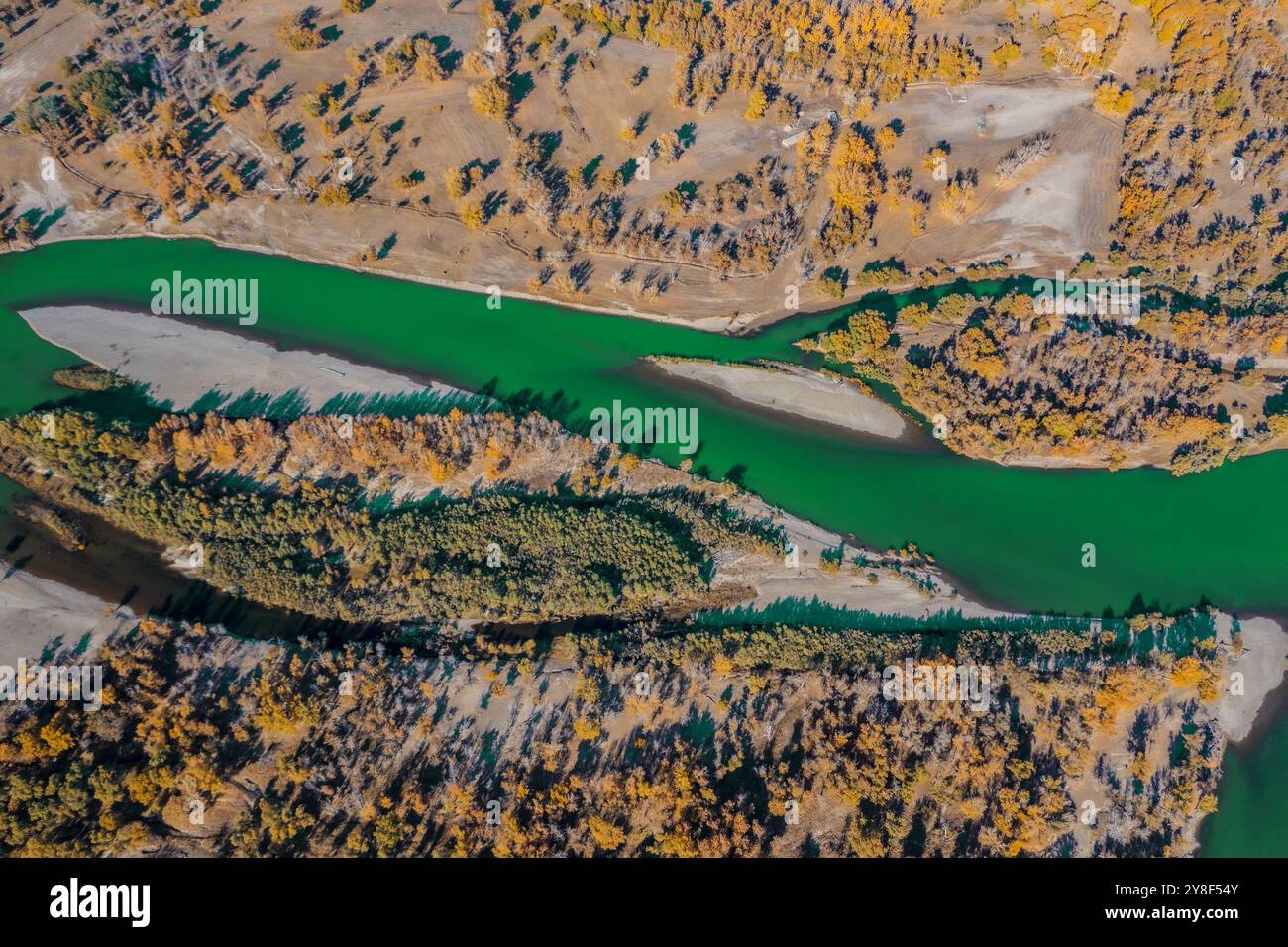 ALTAY, CHINA - OCTOBER 4, 2024 - The Berezik River flows from east to ...